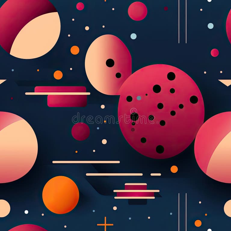 Retro Space Pattern with Abstract Circles and Orange Objects (tiled ...