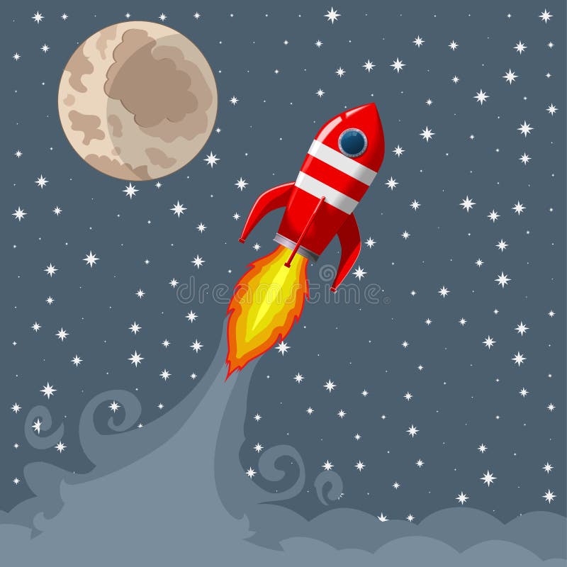Retro Space Rocket Lifts Off Stock Vector - Illustration of copy, rough ...