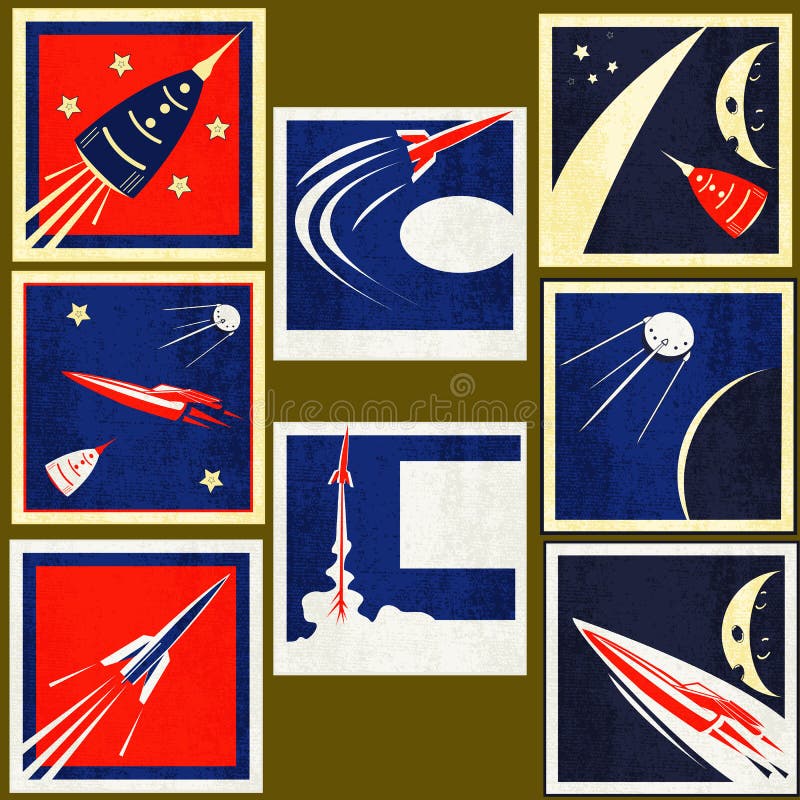 Retro Space Rockets Vintage Labels Stock Vector - Illustration of label ...