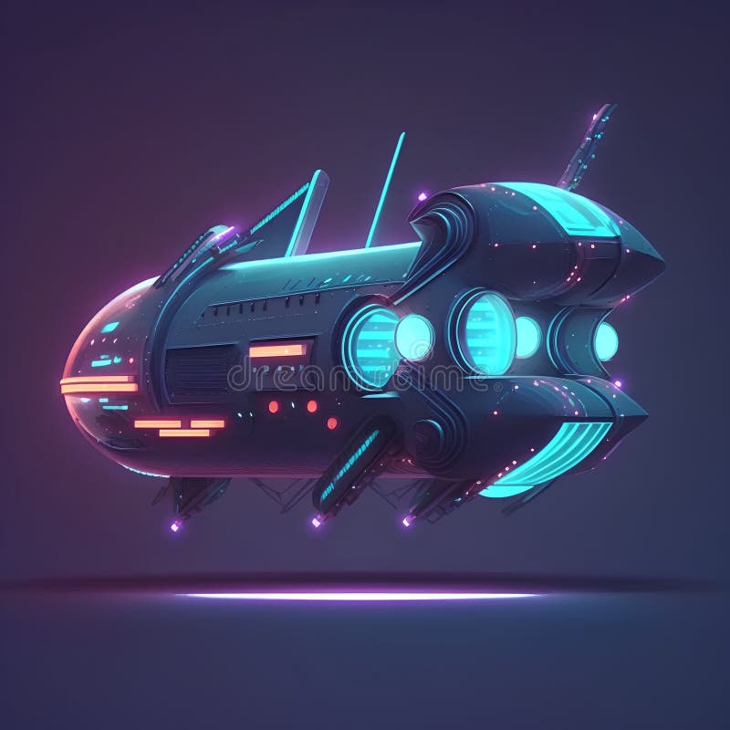Retro Space Ship with Neon Lights. Vector 3d Illustration Stock ...
