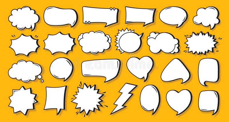 Retro Speech Bubble Comic Set Pop Art Empty Chatting Box Dialog Clouds ...