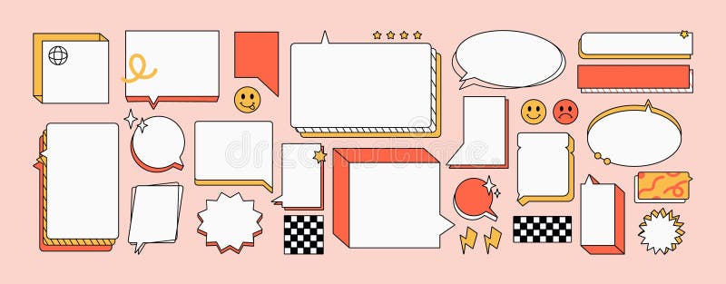Retro Speech Bubbles Groovy Set. Different Talk Clouds, Text Boxes ...