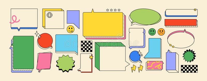 Retro Speech Bubbles Set. Colourful Talk Clouds, Chat Boxes, Messages ...