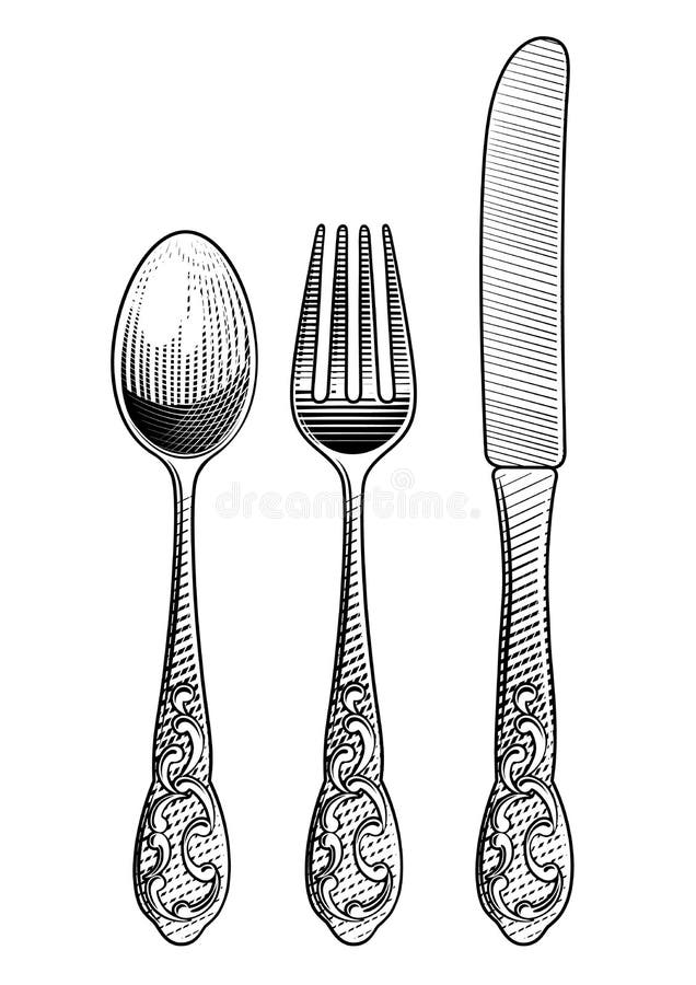 Retro Spoon, Fork and Table-knife Stock Vector - Illustration of human ...