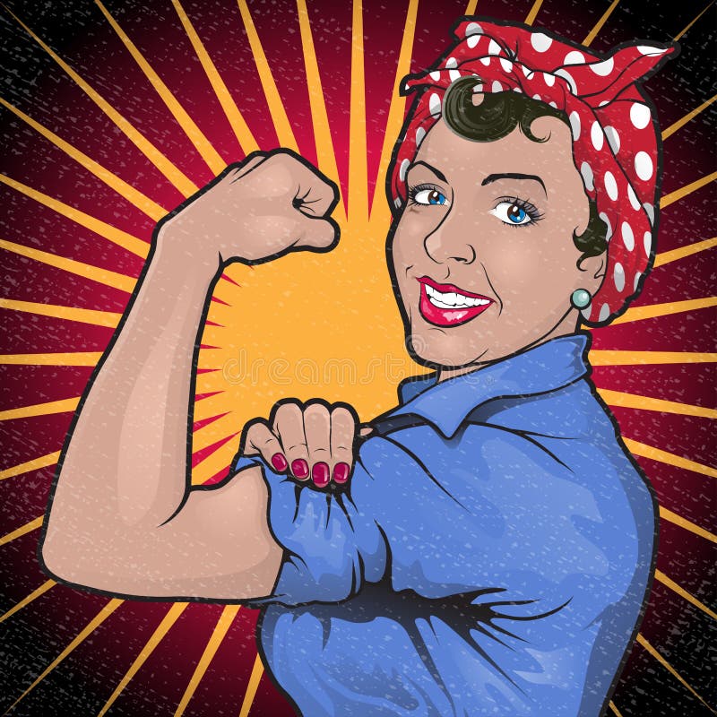 Vektorbaner Och Etikettbakgrund Med Den Retro Starka Kvinnan Vektor ...