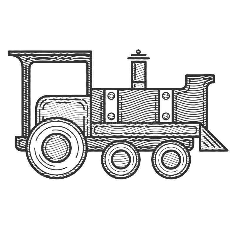 Retro Steam Locomotive. Hand Drawn Moving Train. Vector Illustration ...