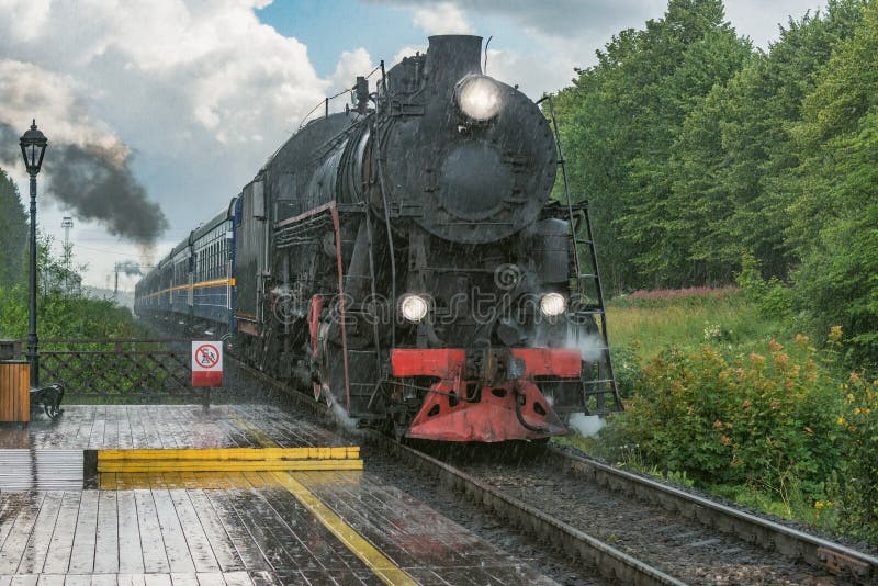 Retro Steam Train Approaches To the Platform Stock Image - Image of ...