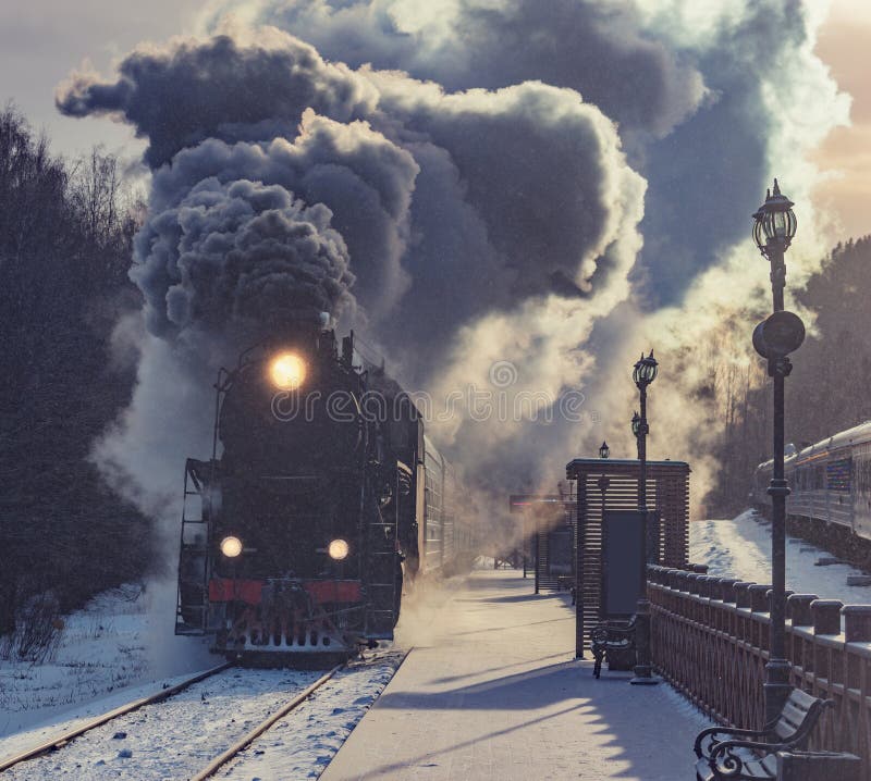 Retro Steam Train Arrives To the Platform Stock Image - Image of ...