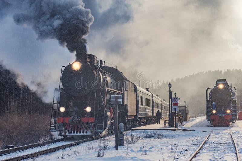 Retro Steam Train Arrives To the Platform. Stock Photo - Image of tour ...