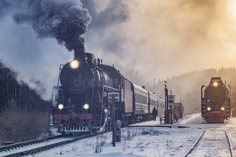 Retro Steam Train Arrives To the Platform. Stock Photo - Image of ...