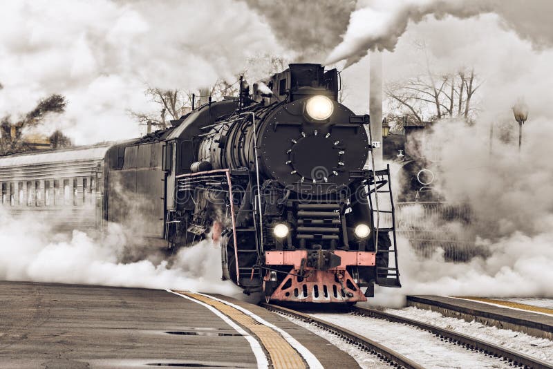 Retro steam train. stock image. Image of approach, landmark - 74092993