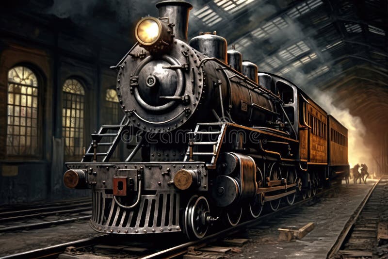 Retro Steam Train Departs from the Station. Generative AI Stock ...