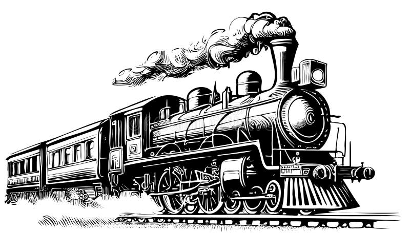 Steam Train Hand Drawn Sketch Vector Illustration Stock Illustration ...