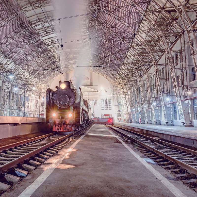 Retro Steam Train Stands by the Passenger Platform Stock Image - Image ...