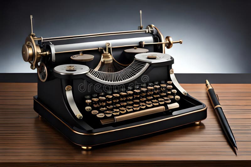 Retro Steampunk Typewriter in Black and Bronze. Generative AI Stock ...