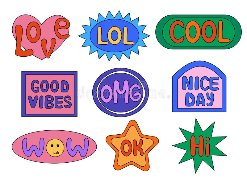 Collection of Trendy Retro Sticker. Funny Quote Sign Patch Set. Good ...