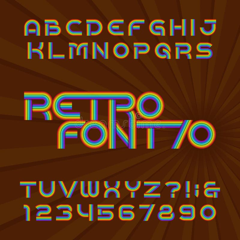 Retro Stripe Alphabet Vector Font. Funky Type Letters and Numbers in 70 ...