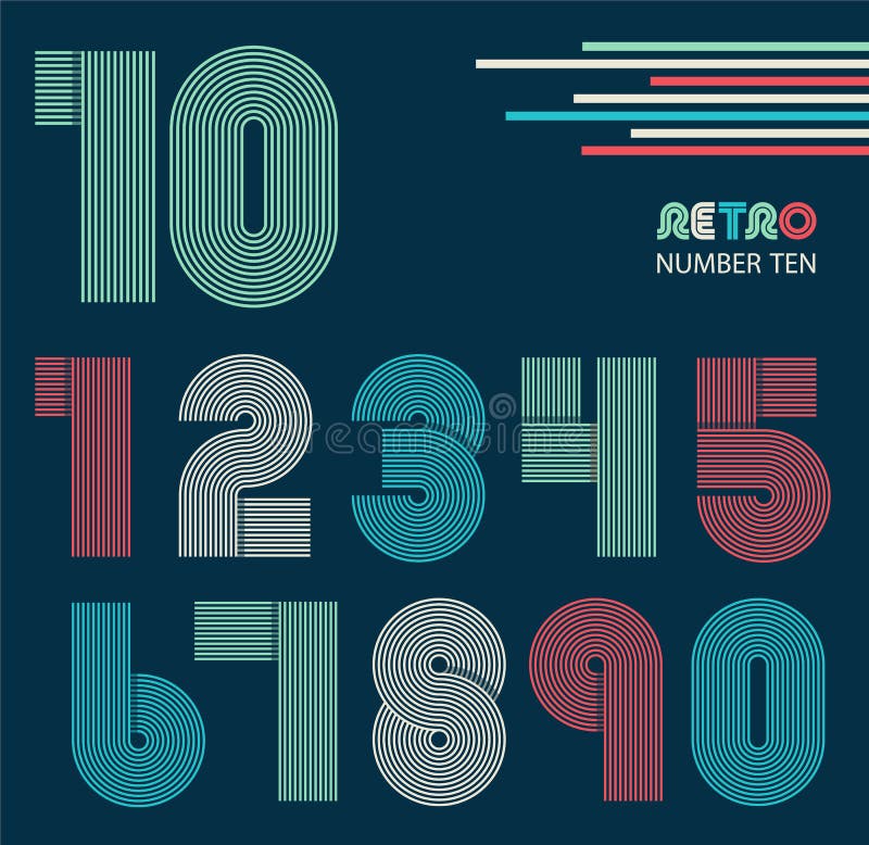 Retro Stripes Funky Numbers Set Stock Vector - Illustration of serif ...