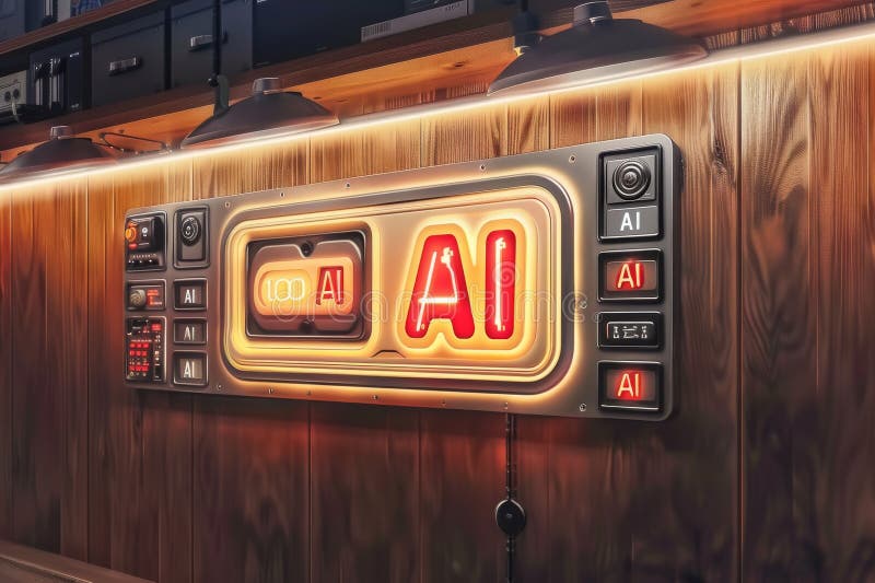 Retro Style AI Control Panel with Neon Lights, Representing Vintage ...