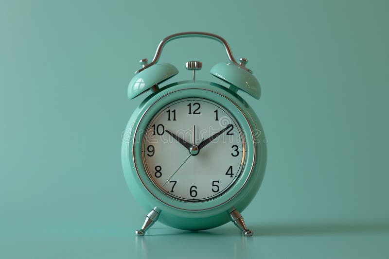 Retro Style Alarm Clock Set Against a Mint Green Background with ...