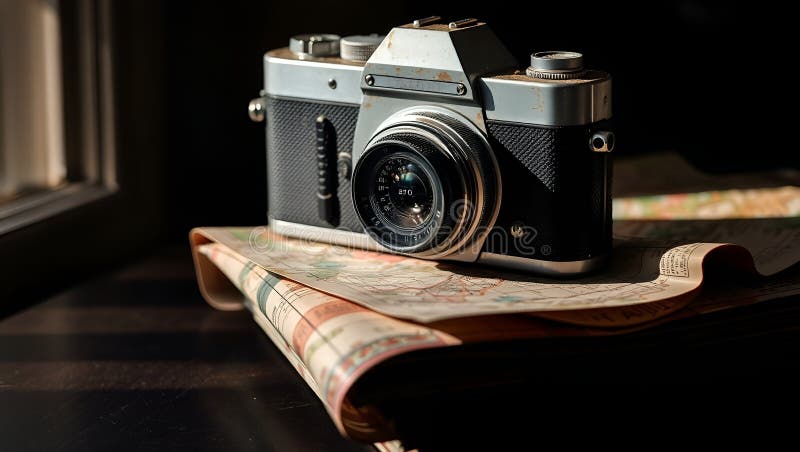 A Retro-style Analog Camera with a Silver and Black Body Sits on Top of ...