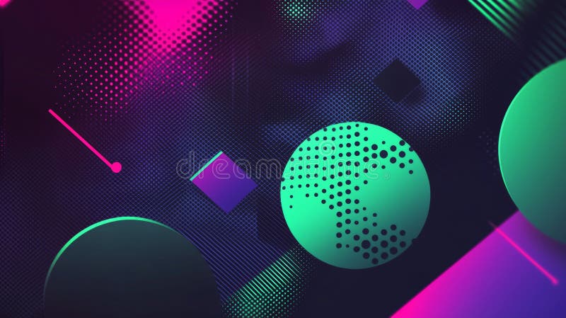 Retro Style Background with Geometric Shapes and Halftone Patterns ...