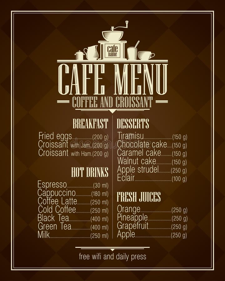 Retro Style Cafe Menu List with Dishes Name. Stock Vector ...