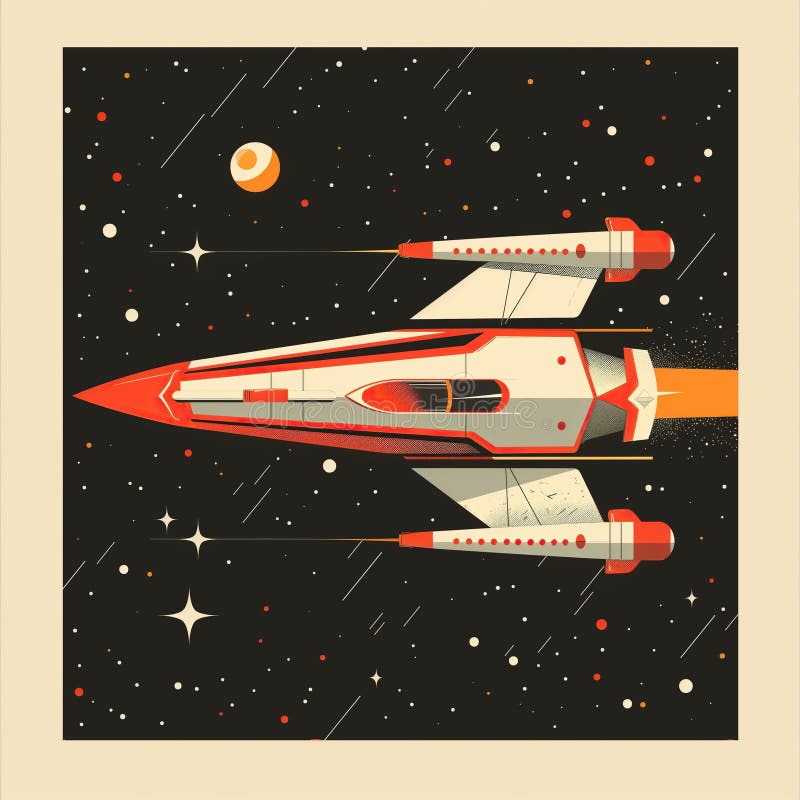Retro-style Cartoon Illustration of a Space Rocket, Generative AI Stock ...