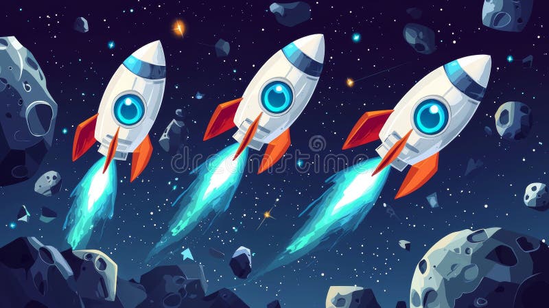 A Retro-style Cartoon Rocket Spaceship Taking Off, Isolated on a White ...