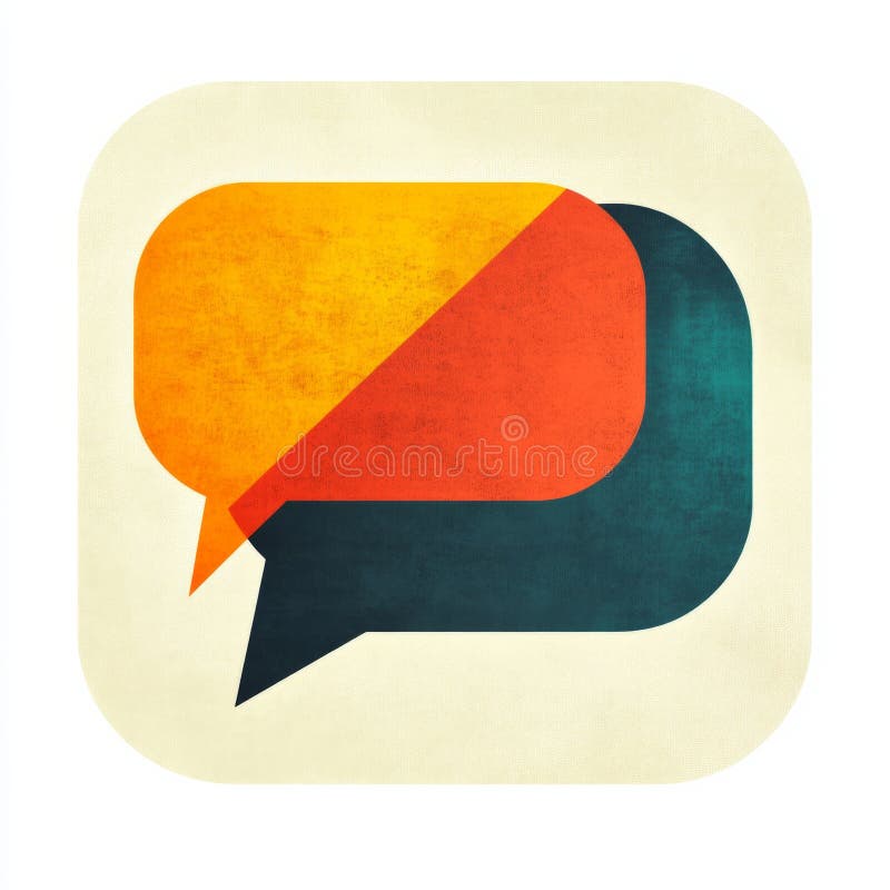 Retro Style Chat Bubble Icon in Bright Orange and Blue with Textured ...
