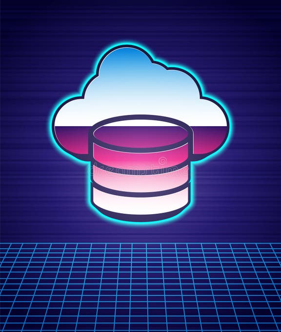 Retro Style Cloud Database Icon Isolated Futuristic Landscape ...