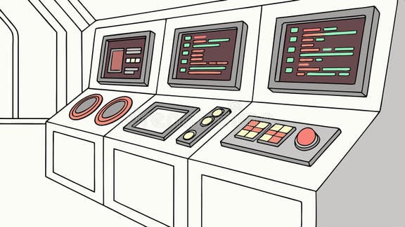 Retro Style Control Panel with Screens, Vintage Tech Interface Vector ...