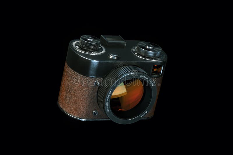 Retro Style Digital Camera Isolated on Black Background Left Vie Stock ...