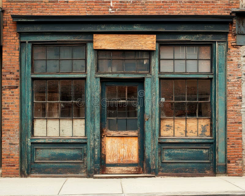 A Retro-style Empty Storefront with Faded Brick Exterior, Old-fashioned ...