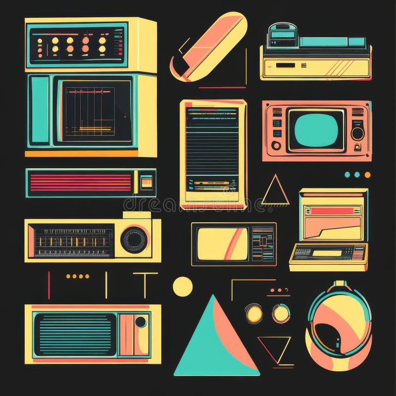 Retro Style Flat Icons Set with Electronic Devices Isolated Vector ...
