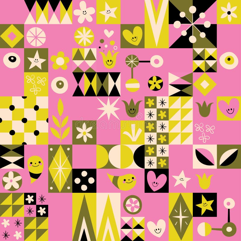 Retro Style Fun Pattern with Simple Symbol Characters Stock Vector ...