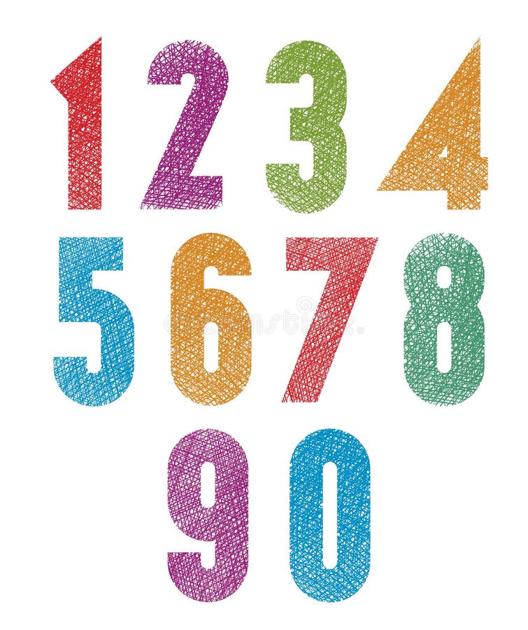 Retro Style Geometric Bold Numbers Set with Hand Drawn Lines Tex Stock ...