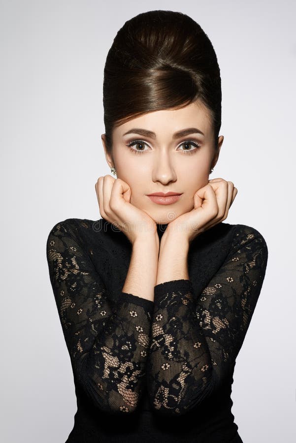 Retro Style Girl in Black Clothes on White Stock Image - Image of ...