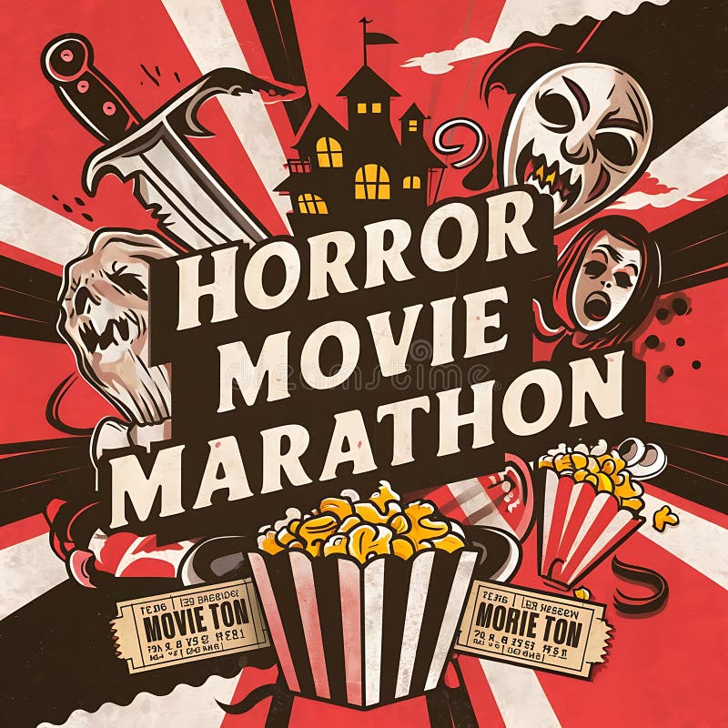 Retro-style Horror Movie Marathon Poster Features Bold Text with a ...