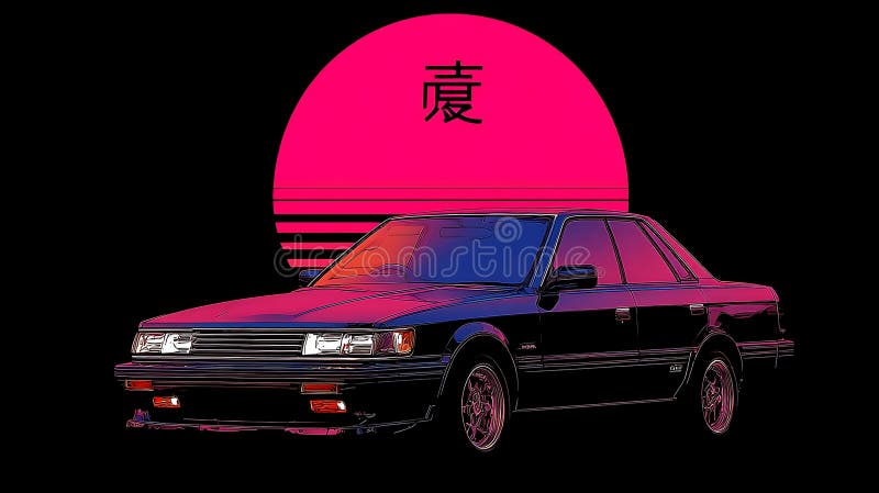 Retro-style Illustration Featuring a Vintage Car with Sharp, Angular ...