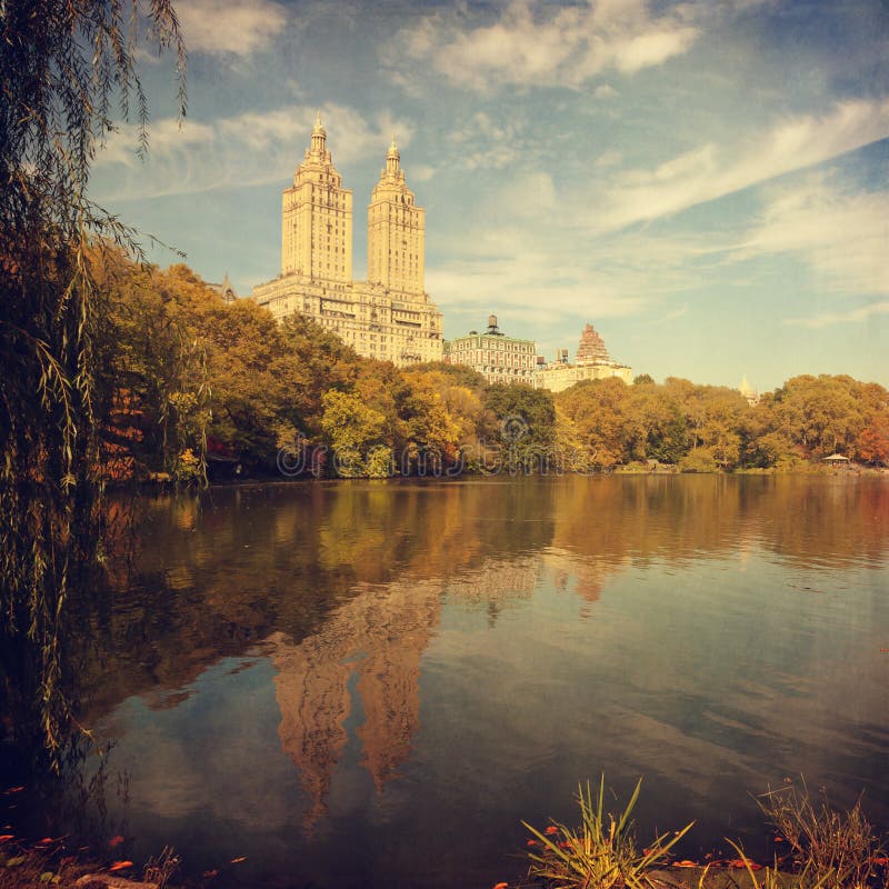 Retro Style Image of Central Park, New York, NY. Stock Image - Image of ...