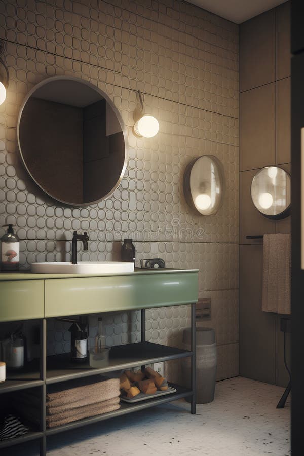 Retro Style Interior of Bathroom in a House Stock Illustration ...