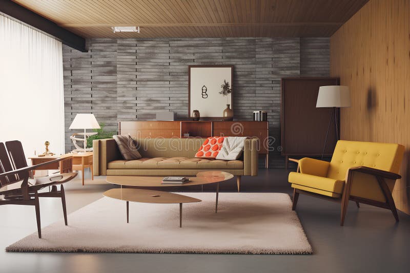 Retro Style Interior of Living Room in a House Stock Illustration ...