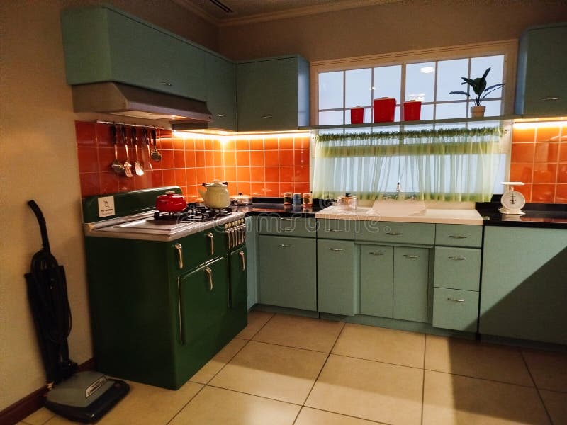 Retro-style Kitchen in Bright Colors Stock Image - Image of clean, decor: 378913259