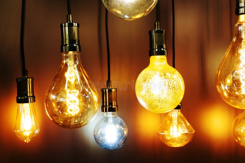 Retro Style LED Lamps. Bright Lights in an Electrical Store Stock Image ...