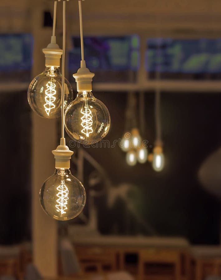 Retro Style Lighting Decor with Blur Coffee Shop Background Stock Photo ...