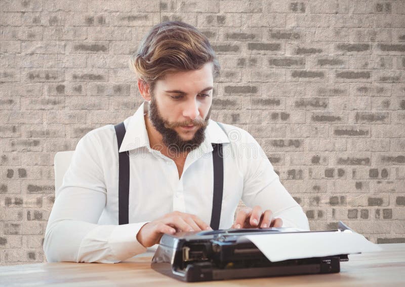 Retro Style Man Using a Typewriter Stock Photo - Image of desk, hipster ...