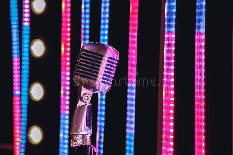Retro Style Microphone on Stage in the Spotlight Performance of the ...