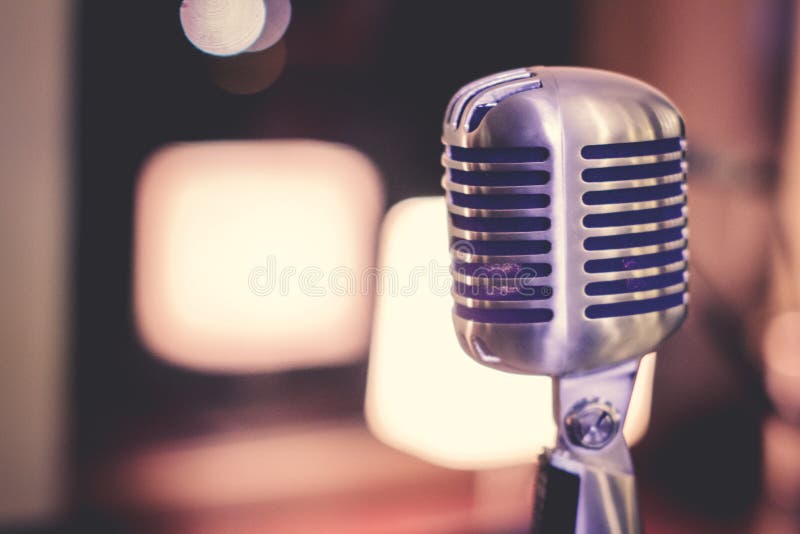 Retro Style Microphone on Stage in the Spotlight Stock Photo - Image of ...