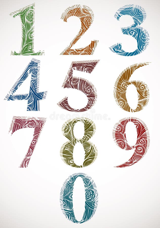 Retro Style Numbers with Floral Pattern. Stock Vector - Illustration of ...